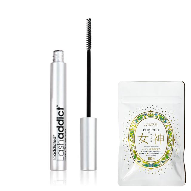 お得セットユーグレナ女神90粒＋ラッシュアディクト ラッシュ　トランスカラ　7ｍｌ　正規品　マスカラ下地