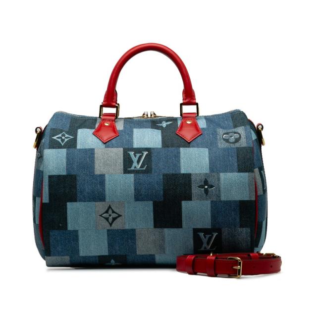 ルイ ヴィトン モノグラム デニム スピーディ バンドリエール30 スクエア パッチワーク 2WAY M45041 LOUIS VUITTON 【中古】