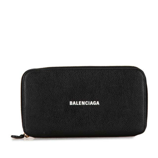 バレンシアガ ロゴ ラウンドファスナー 長財布 594290 ブラック レザー レディース BALENCIAGA 【中古】