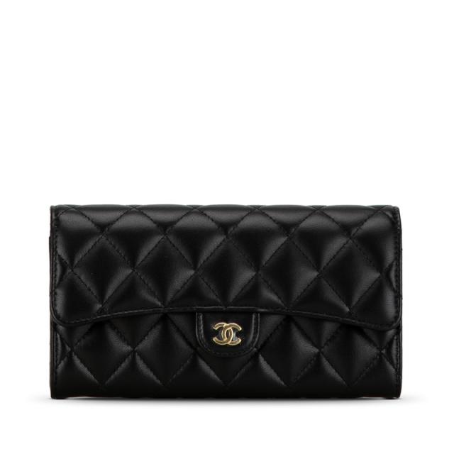 シャネル クラシック ロングフラップ 長財布 AP0241 ブラック キャビアスキン レディース CHANEL 【中古】