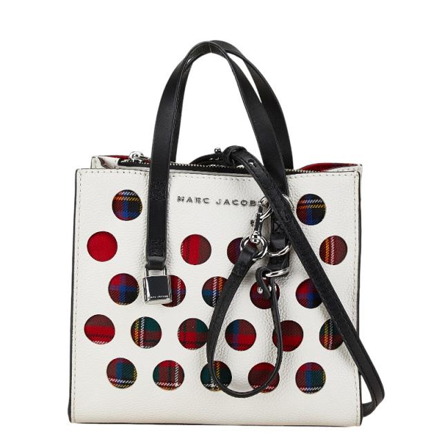 マークジェイコブス チェック ミニ グラインド ハンドバッグ ショルダーバッグ 2WAY ホワイト レッド レザー MARC JACOBS 【中古】