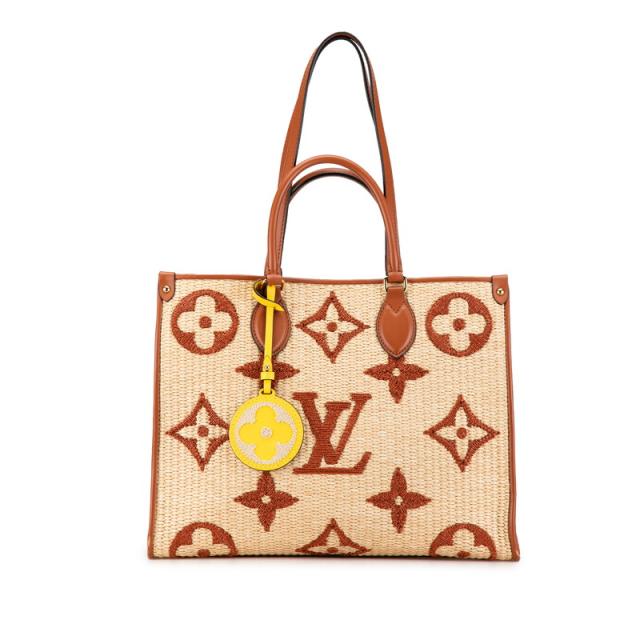 ルイ ヴィトン モノグラム ラフィア オンザゴーMM ハンドバッグ ショルダーバッグ  M57707 ベージュ ブラウン LOUIS VUITTON 【中古】