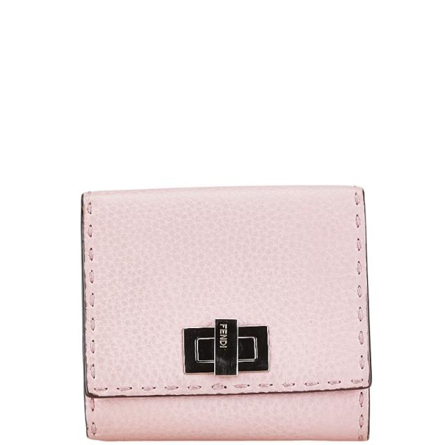 フェンディ セレリア ピーカブー 二つ折り財布 ピンク レザー レディース FENDI 【中古】