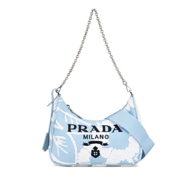 プラダ Re-Edition 2000 リエディション エンブロイダリー ミニ チェーンバッグ ショルダーバッグ 2WAY ライトブルー PRADA 【中古】