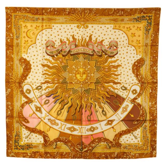 エルメス カレ90 GLORIA SOLI 栄光の日 スカーフ イエロー マルチカラー シルク レディース HERMES 【中古】