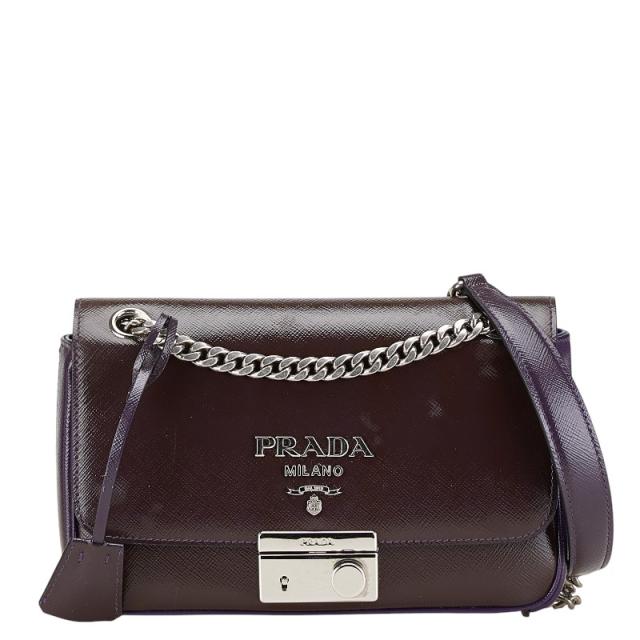 プラダ サフィアーノ チェーン 斜め掛け ショルダーバッグ 1BD147 パープル エナメル レディース PRADA 【中古】