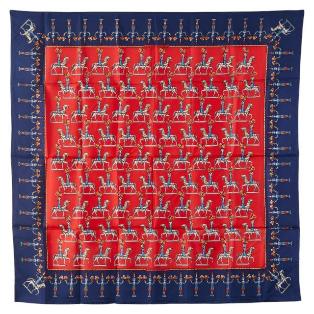 エルメス カレ90 ARTIFICIERS 花火師 スカーフ レッド ネイビー マルチカラー シルク レディース HERMES 【中古】