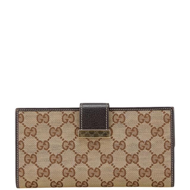 グッチ GGキャンバス 二つ折り財布 212089 ベージュ ブラウン キャンバス レザー レディース GUCCI 【中古】
