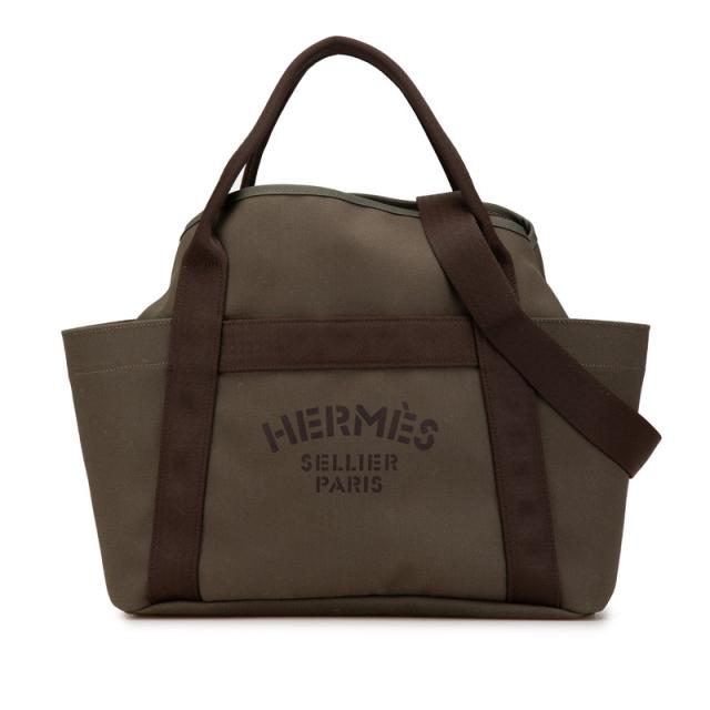 エルメス サックドパンサージュ グルーム トートバッグ ショルダーバッグ 2WAY カーキグリーン キャンバス レディース HERMES 【中古】