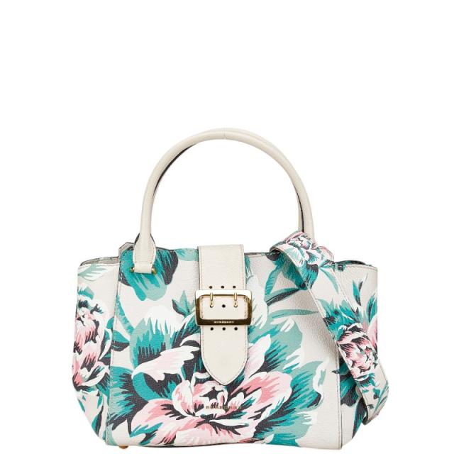 バーバリー チェック バックルトート 花 フラワー モチーフ ハンドバッグ ワンショルダーバッグ 2WAY ベージュ BURBERRY 【中古】