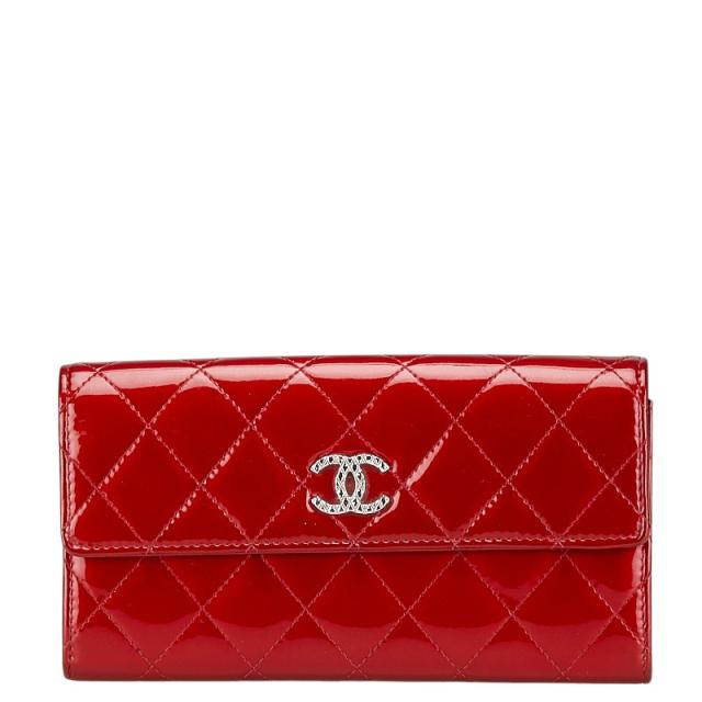 シャネル ココマーク マトラッセ 長財布 レッド パテントレザー レディース CHANEL 【中古】