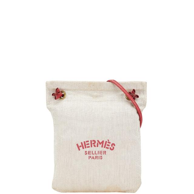 エルメス アリーヌPM ワンショルダーバッグ ベージュ レッド コットン レザー レディース HERMES 【中古】