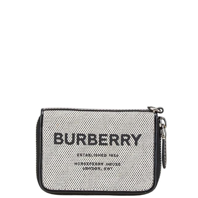 バーバリー ホースフェリー プリント ケース カードケース ブラック ベージュ キャンバス レザー レディース BURBERRY 【中古】