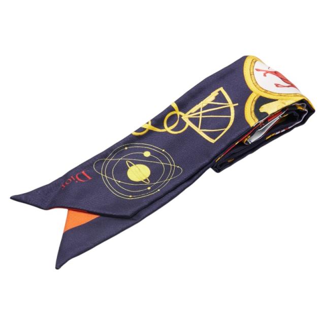 ディオール 砂時計 鍵 モチーフ スカーフ ネイビー ゴールド マルチカラー シルク レディース Dior 【中古】