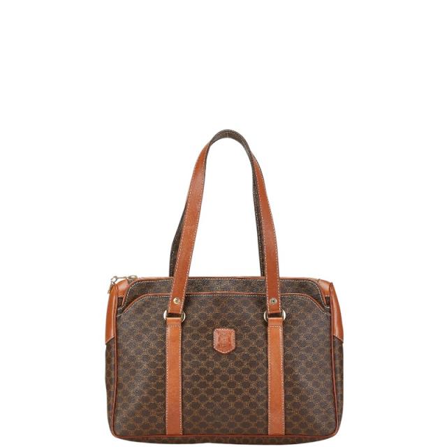 セリーヌ マカダム ハンドバッグ トートバッグ ブラウン PVC レザー レディース CELINE 【中古】