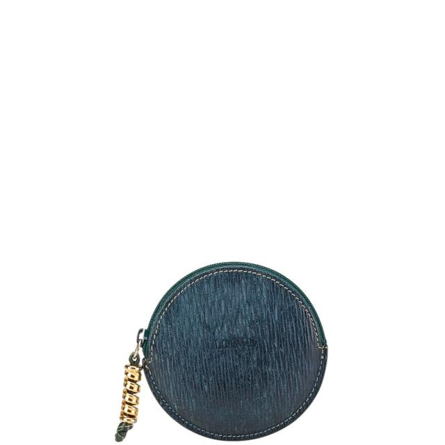 ロエベ ラウンド ツイスト金具 ケース グリーン レザー レディース LOEWE 【中古】