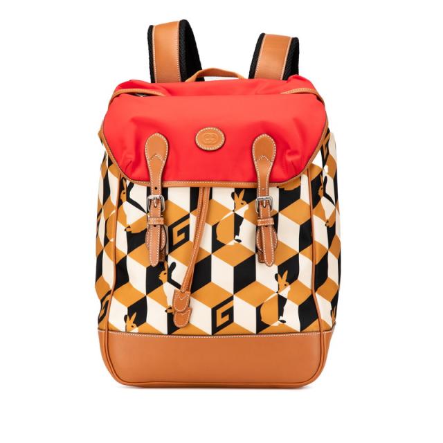 グッチ インターロッキングG リュック バックパック 696013 ブラウン ベージュ レッド ナイロン レザー レディース GUCCI 【中古】