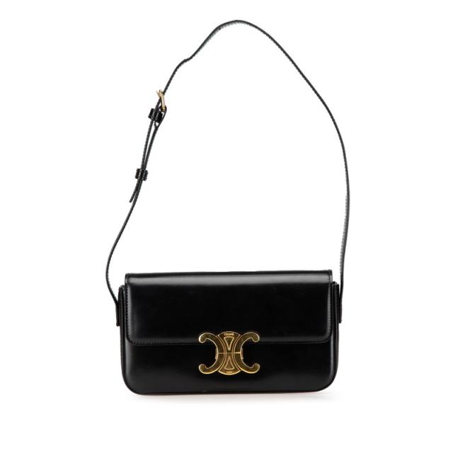 セリーヌ トリオンフ ハンドバッグ ショルダーバッグ 19414 ブラック シャイニーカーフスキン レディース CELINE 【中古】