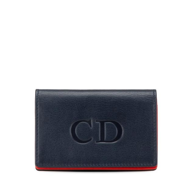 ディオール CDロゴ カードケース ネイビー レッド レザー レディース Dior 【中古】