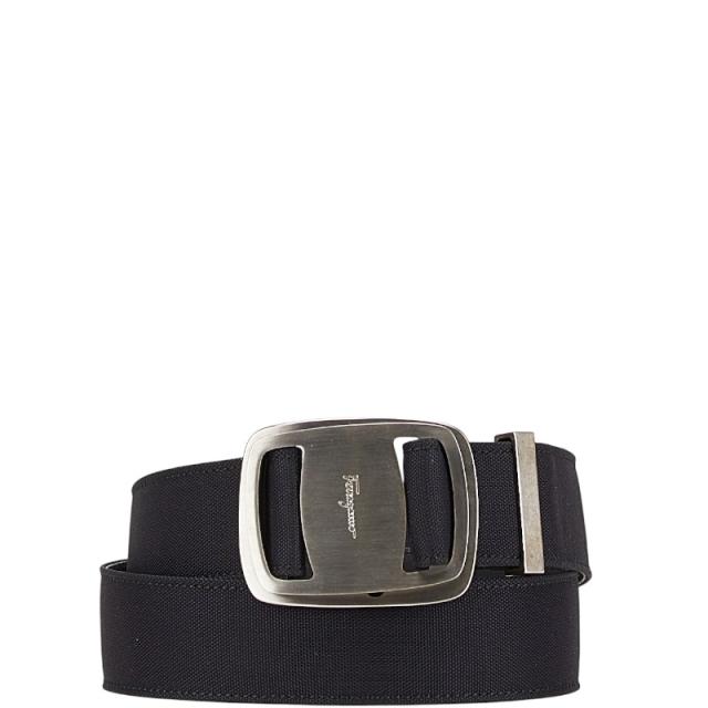 サルヴァトーレフェラガモ ヴァラ バックル ベルト サイズ:S ブラック シルバー レザー ナイロン Salvatore Ferragamo 【中古】