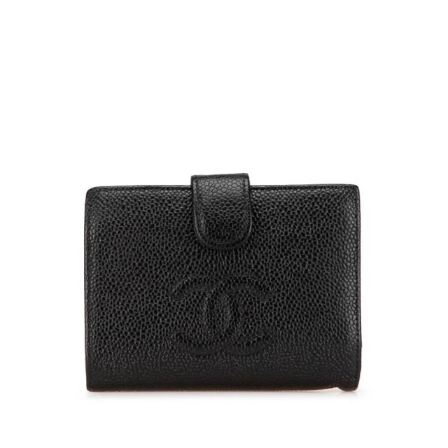 シャネル ココマーク 二つ折り財布 ブラック キャビアスキン レディース CHANEL 【中古】