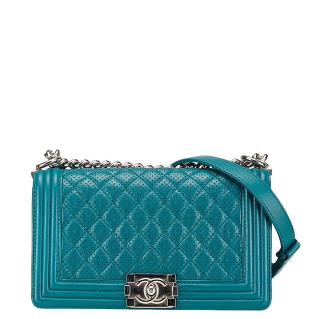 シャネル マトラッセ ボーイシャネル25 ココマーク チェーン ショルダーバッグ グリーン ターコイズブルー ラムスキン CHANEL 【中古】