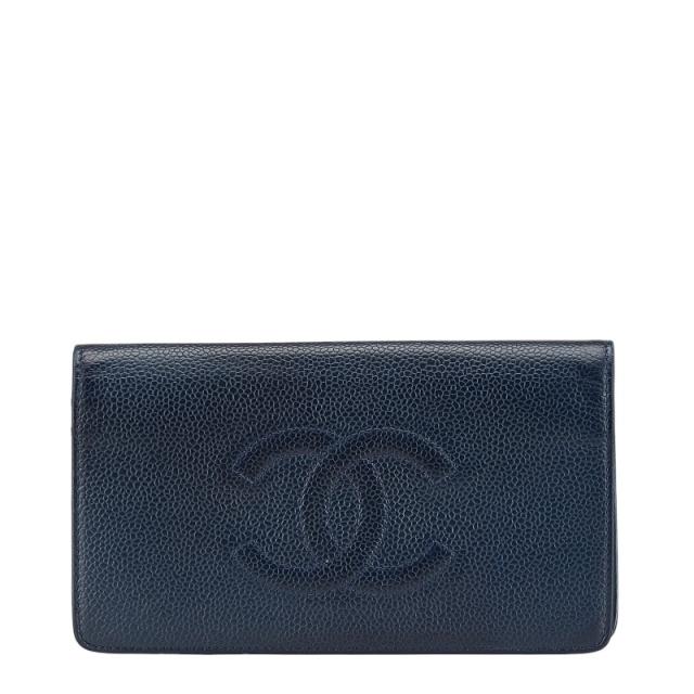 シャネル ココマーク 長財布 ネイビー キャビアスキン レディース CHANEL 【中古】