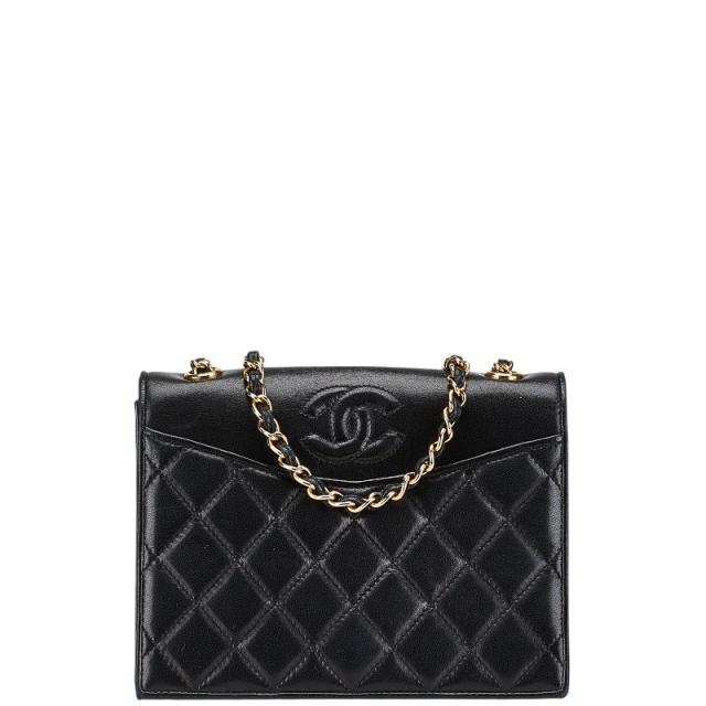 シャネル ココマーク マトラッセ チェーン ショルダーバッグ ブラック ラムスキン レディース CHANEL 【中古】