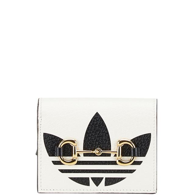 グッチ × adidas アディダス ホースビット ショルダーウォレット 2つ折り財布 702248 ホワイト ブラック レザー GUCCI 【中古】