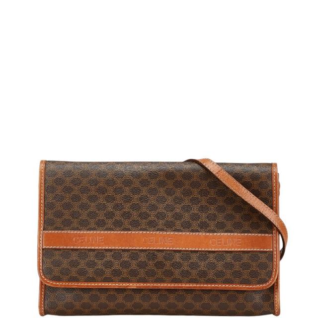 セリーヌ マカダム 斜め掛け ショルダーバッグ ブラウン PVC レザー レディース CELINE 【中古】