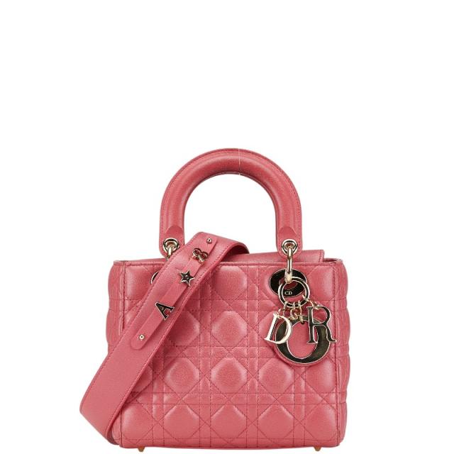ディオール レディディオール カナージュ ハンドバッグ ショルダーバッグ 2WAY ピンク レザー レディース Dior 【中古】