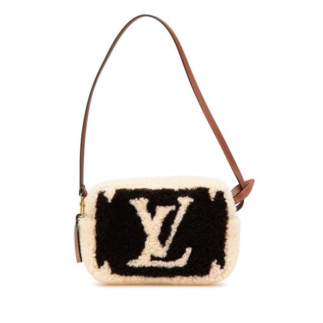 ルイ ヴィトン モノグラム テディ ビーチ ポーチ ワンショルダーバッグ M68599 ベージュ ブラウン ボア レザー LOUIS VUITTON 【中古】