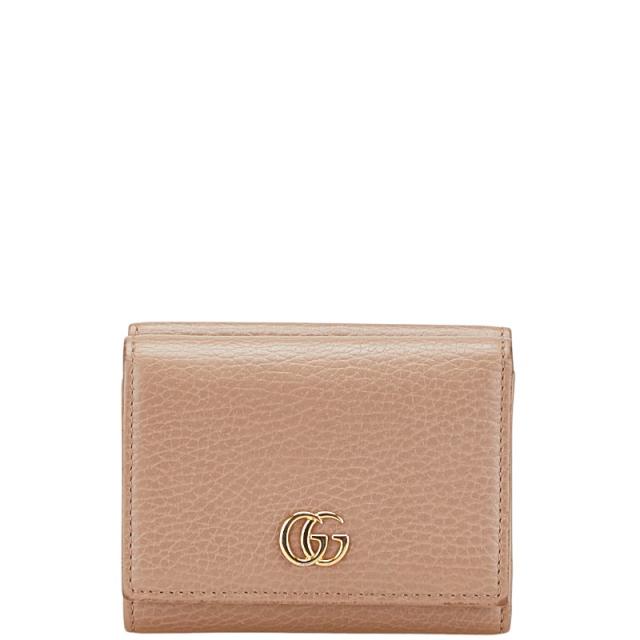 グッチ GGマーモント 三つ折り財布 コンパクトウォレット   474746 ベージュ レザー レディース GUCCI 【中古】
