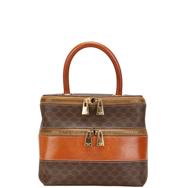 セリーヌ マカダム バニティバッグ メイクボックス ブラウン PVC レザー レディース CELINE 【中古】