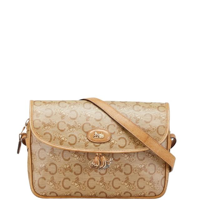 セリーヌ Cマカダム ショルダーバッグ ベージュ ブラウン PVC レザー レディース CELINE 【中古】