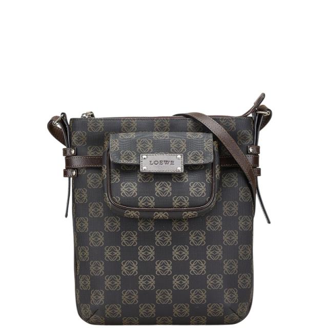 ロエベ アナグラム 斜め掛け ショルダーバッグ ブラック ブラウン PVC レザー レディース LOEWE 【中古】