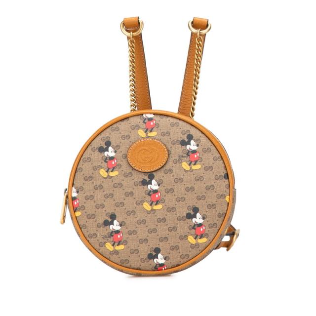 グッチ ×  ディズニー エボニー ミニGGスプリーム ミッキープリント チェーン リュック バックパック 603730 GUCCI × DISNEY 【中古】