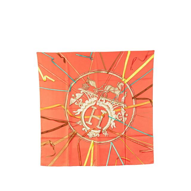 エルメス カレ90 Figure Artistique  フィギュア アーティスティック スカーフ オレンジ シルク レディース HERMES 【中古】