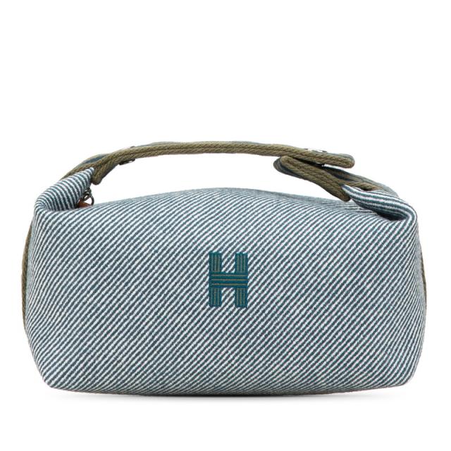 エルメス ブリッド ア ブラックPM ハンドバッグ ブルーアビス グリーン コットン レディース HERMES 【中古】