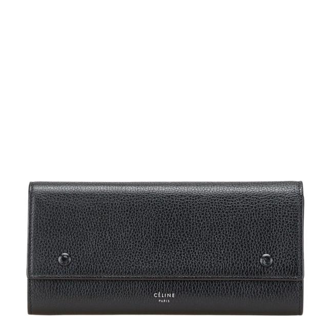 セリーヌ ラージフラップ マルチクッション 長財布 ブラック レザー レディース CELINE 【中古】