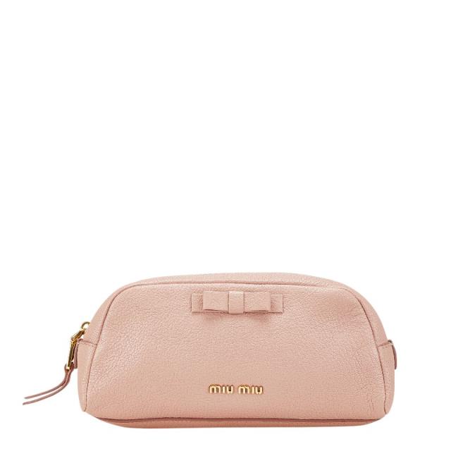ミュウミュウ リボン ポーチ 5ND010 ピンク レザー レディース MIUMIU 【中古】