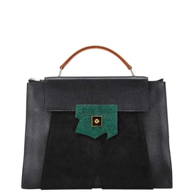 エルメス プレジデント トートバッグ ブラック グリーン リザード ヴォーグレネ ドブリス レディース HERMES 【中古】