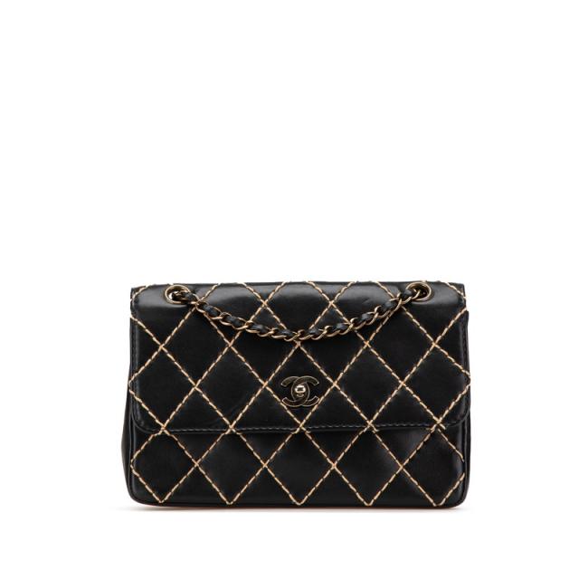 シャネル ココマーク ワイルドステッチ チェーン ショルダーバッグ ブラック ラムスキン レディース CHANEL 【中古】