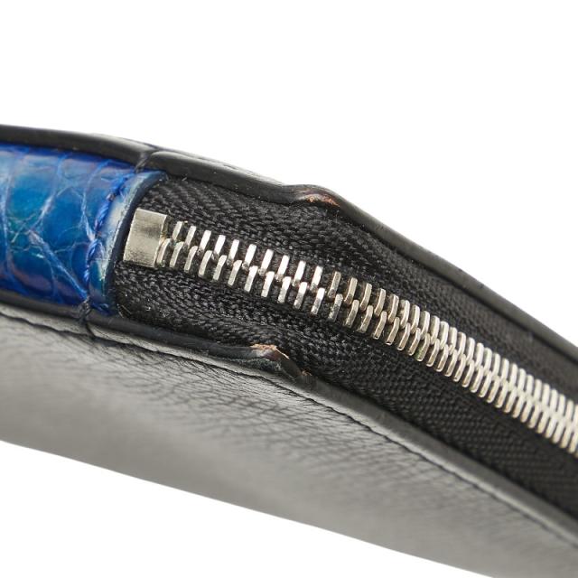 カミーユフォルネ ラウンドジップ 長財布 ブラック ブルー レザー