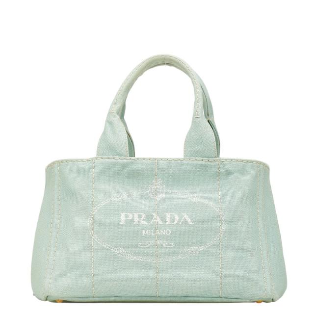 プラダ カナパ ハンドバッグ トートバッグ ミントグリーン キャンバス レディース PRADA 【中古】