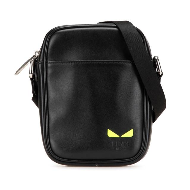 フェンディ アイシーユー 斜め掛け ショルダーバッグ 7VA456 ブラック ネオンイエロー カーフレザー メンズ FENDI 【中古】