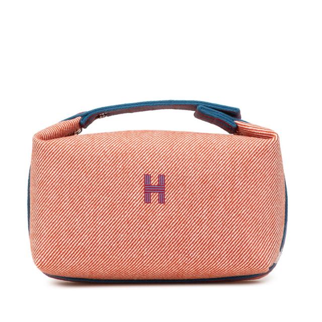 エルメス ブリッドアブラックGM ハンドバッグ オレンジ ブルー キャンバス レディース HERMES 【中古】