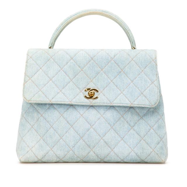 シャネル ココマーク キルティング ハンドバッグ トップハンドル ライトブルー デニム レディース CHANEL 【中古】
