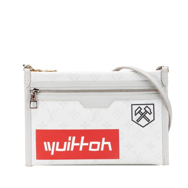 ルイ ヴィトン モノグラム フラットメッセンジャー 斜め掛け ショルダーバッグ M44640 グレー オレンジ PVC LOUIS VUITTON 【中古】