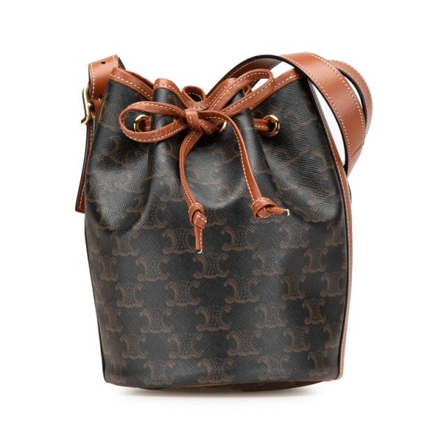 セリーヌ トリオンフ スモール ドローストリング 斜め掛け ショルダーバッグ ブラウン PVC レザー レディース CELINE 【中古】